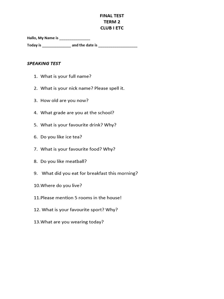 Final Test CLUB I | PDF