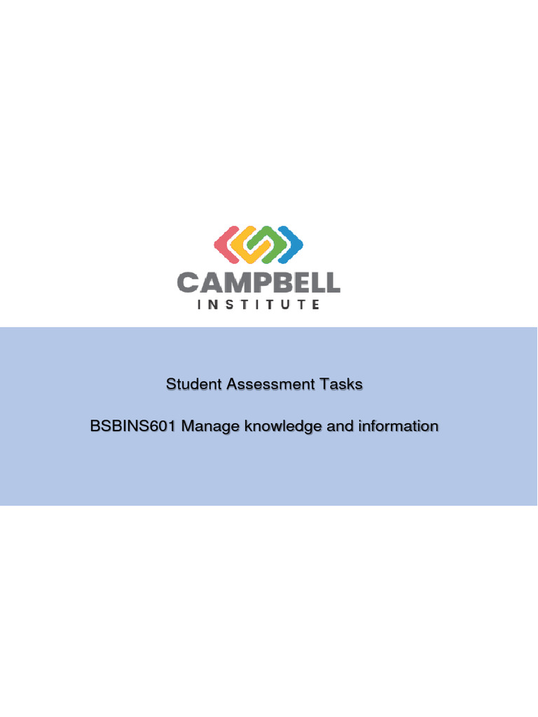 BSBINS601 Student Assessment Tasks | PDF | Risk Management | Risk