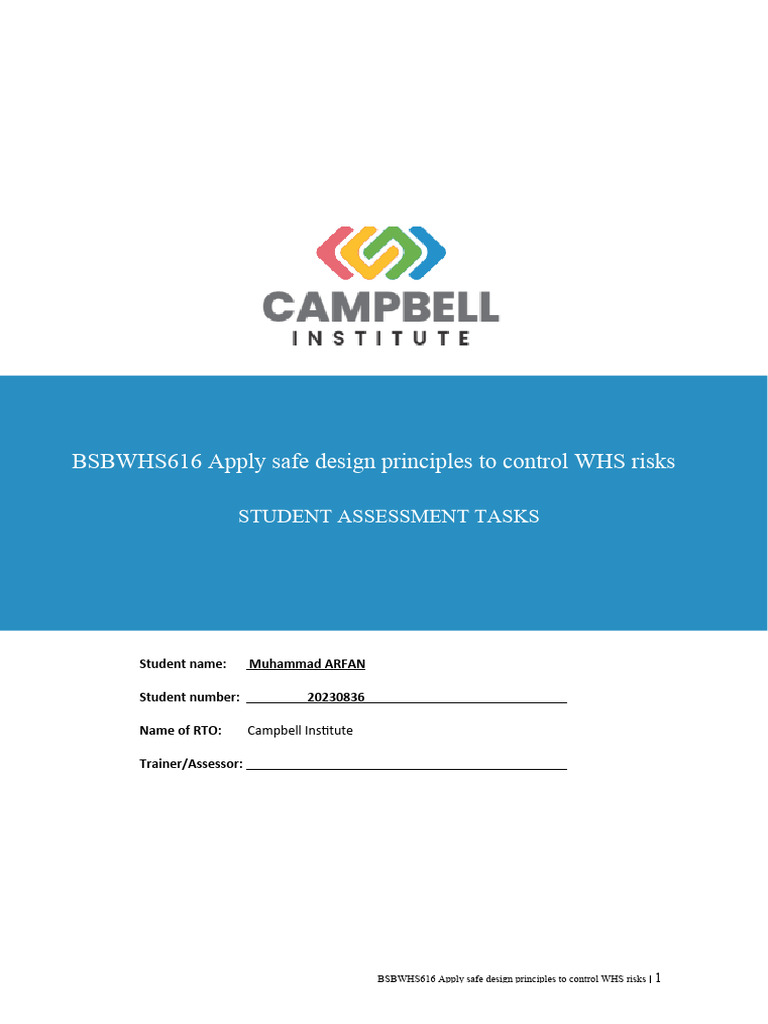 BSBWHS616 - Student Assessment Task - Term 1 (2024 Version 1) | PDF