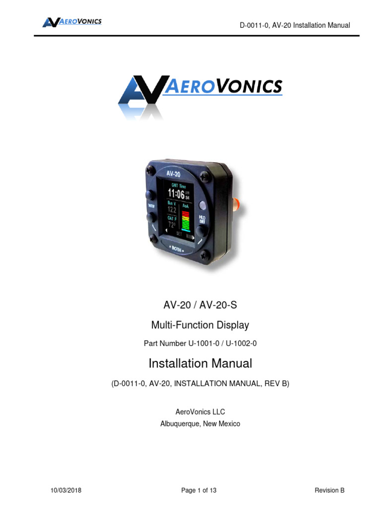 AV 20S Installation Guide | PDF | Aviation | Manufactured Goods