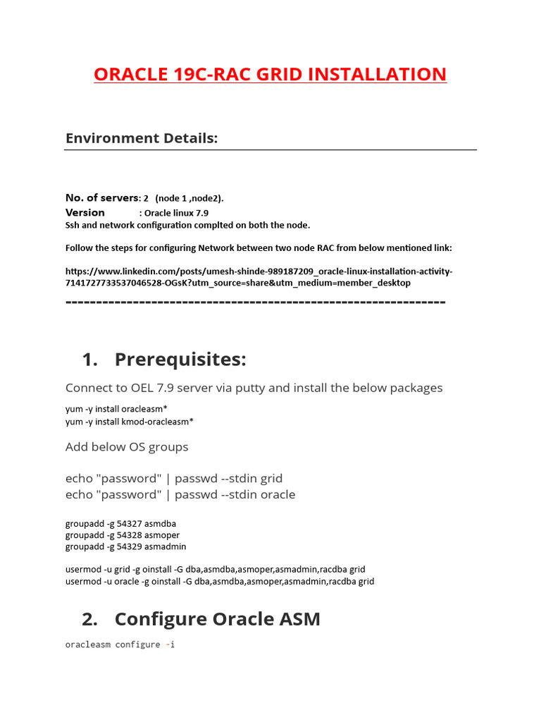 Oracle Grid Setup | PDF