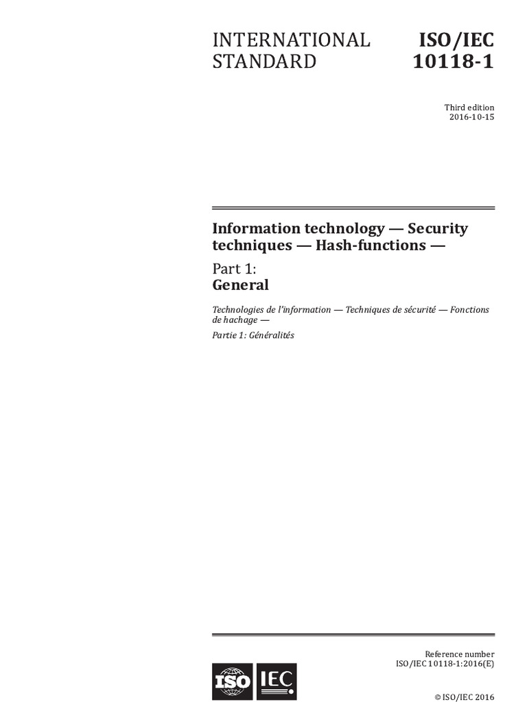 Iso Iec 10118-1-2016 | PDF | International Organization For Standardization | Applied Mathematics