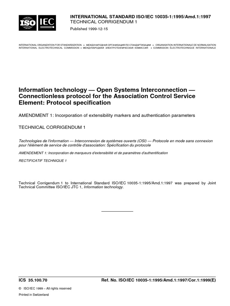 ISO IEC 10035-1-1995 Amd1-1997 Cor1-1999 | PDF | International Organization For Standardization ...