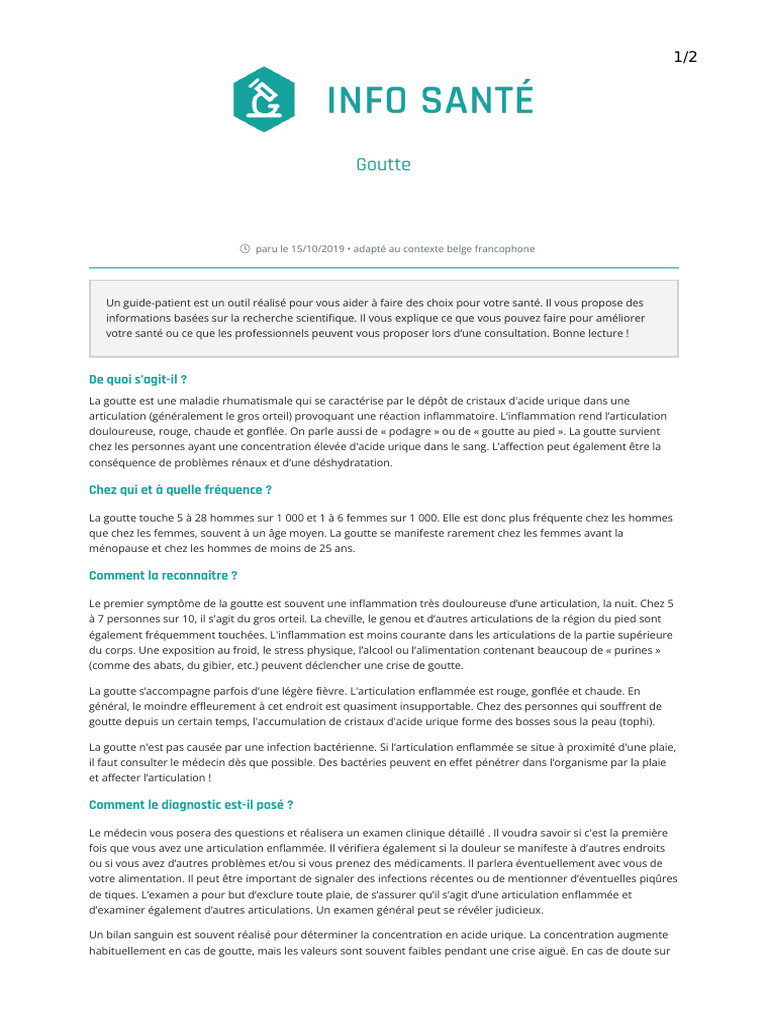 Comprendre la goutte : symptômes et traitements | PDF | Goutte (maladie ...