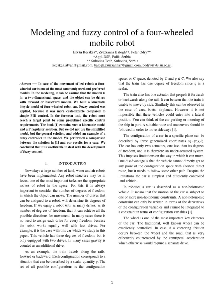 2012SISY Modelingandfuzzycontrolofafour Wheeledmobilerobot | PDF | Kinematics | Speed