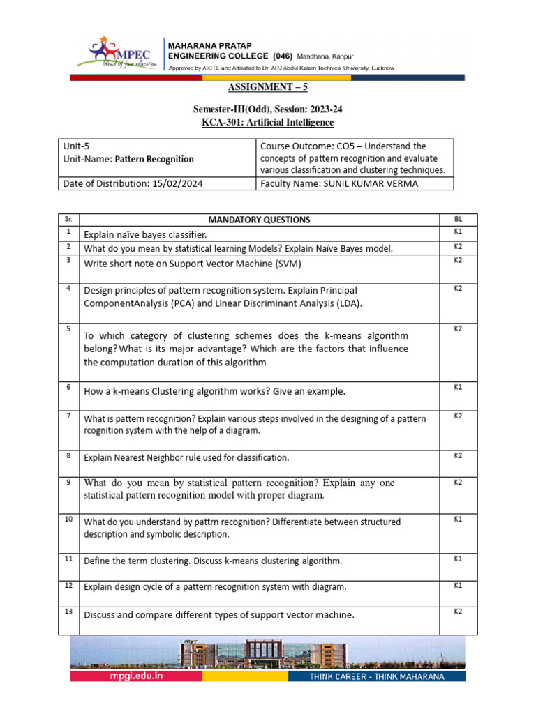 Assignment 5 - Ai Mpec | PDF | Pattern Recognition | Cluster Analysis