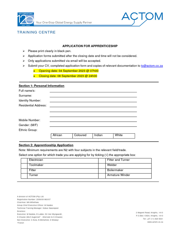 Apprenticeship Application Form | PDF