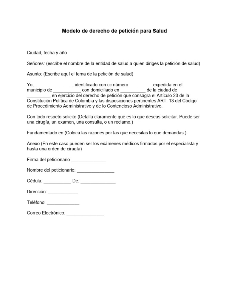 Modelo de Derecho de Peticion para Salud | PDF | Derecho