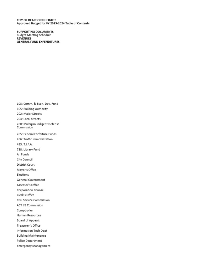 Dearborn Heights FY 2023-24 Budget | PDF | Taxes | Economies
