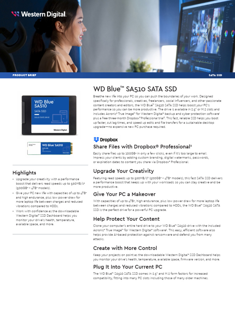Product Brief WD Blue Sa510 Sata SSD | PDF | Solid State Drive | Laptop