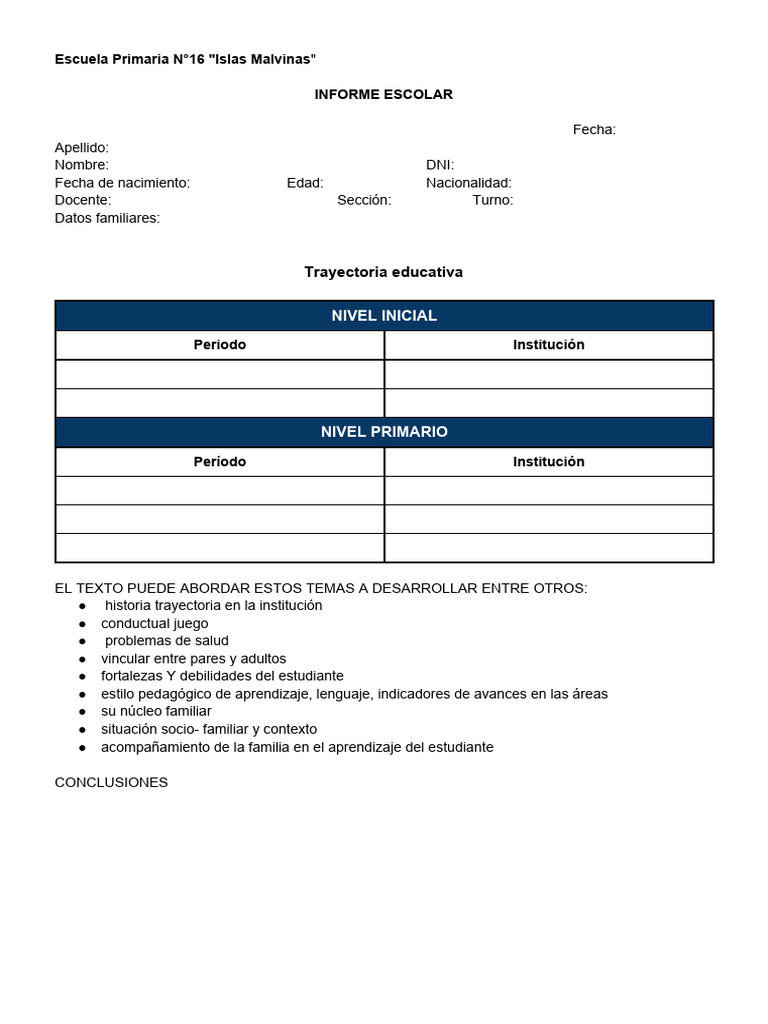 Informe Escolar Docente | PDF