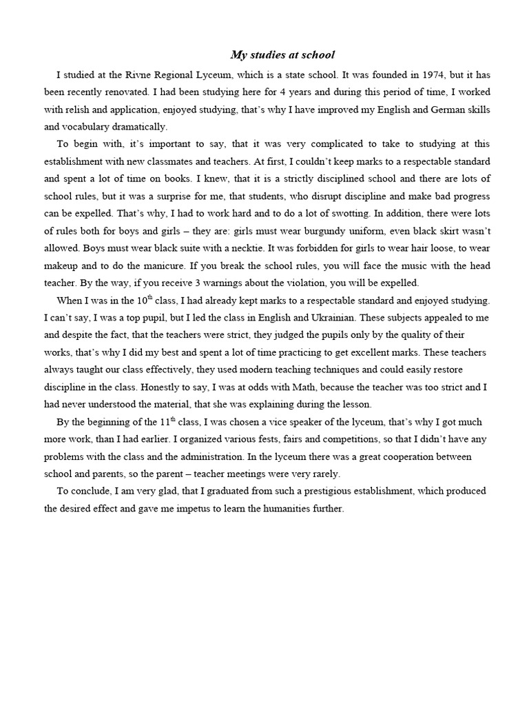 My Studies at School | PDF | Teachers | Behavior Modification