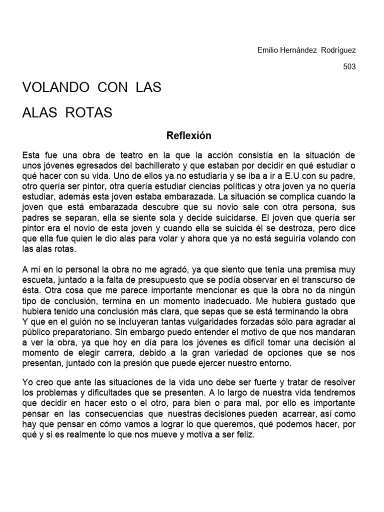 Volando Con Las Alas Rotas: Reflexión | PDF