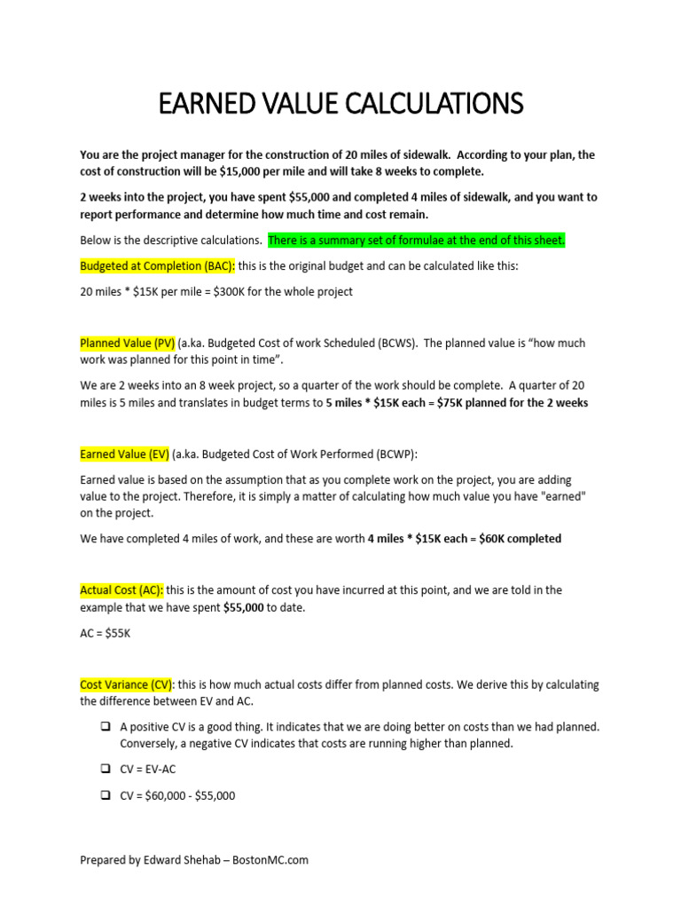 Earned Value Cheat Sheet | PDF | Consumer Price Index