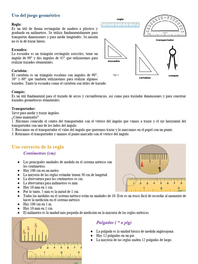 Uso Del Juego Geométrico | PDF | Pulgada | Ángulo
