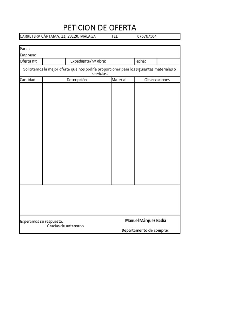 Modelo petición de oferta | PDF