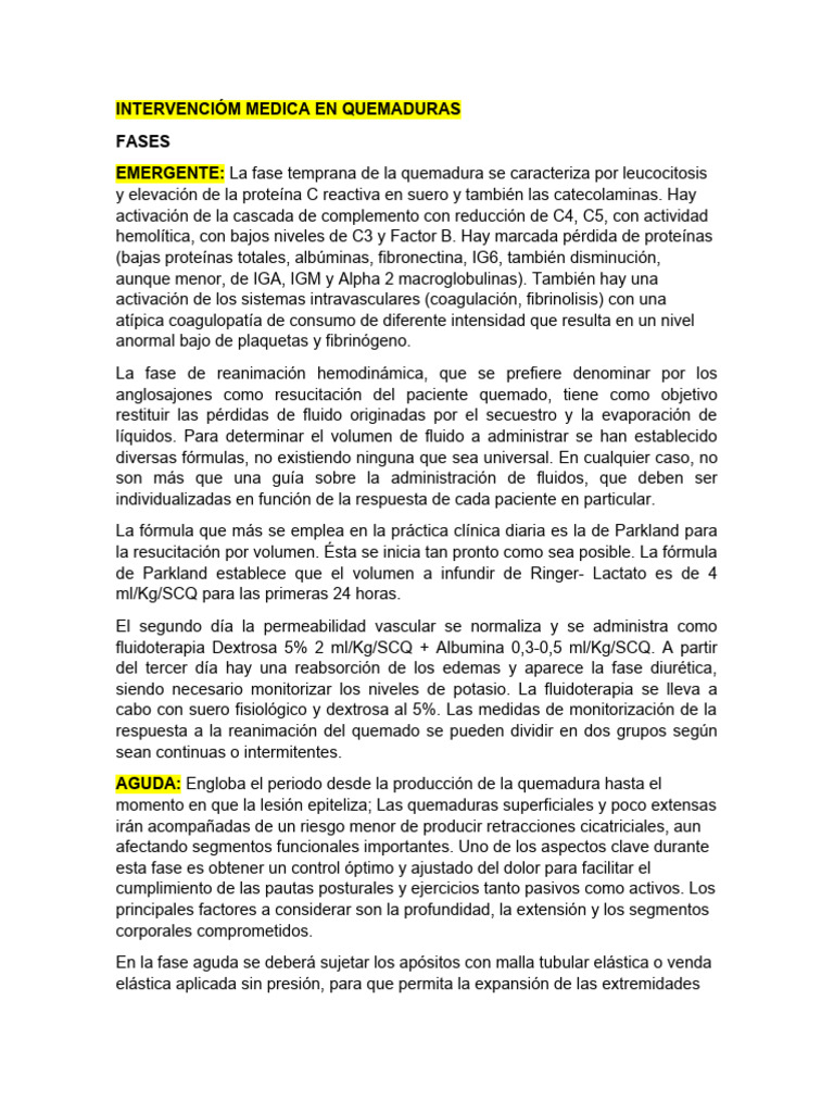Resumen Intervencióm Medica en Quemaduras | PDF | Herida ...