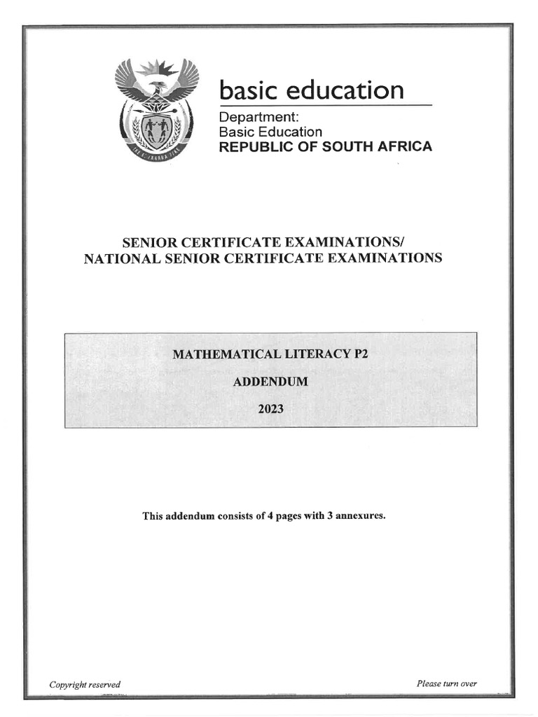 Mathematical Literacy P2 Nov 2023 Addendum Eng | PDF
