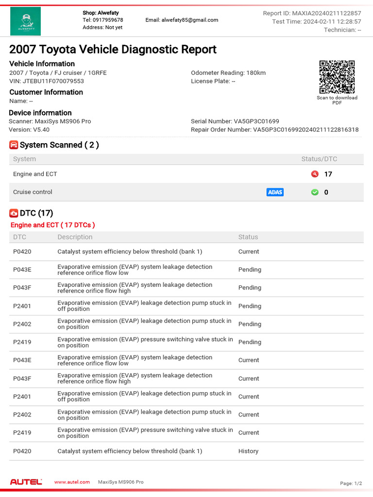 2007 Toyota FJ Cruiser Diagnostic Report | PDF | Pump | Mechanical ...