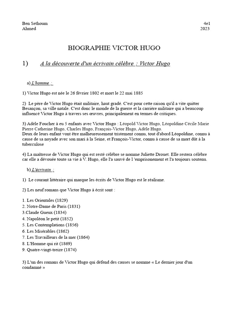 Biographie de Victor Hugo en résumé | PDF