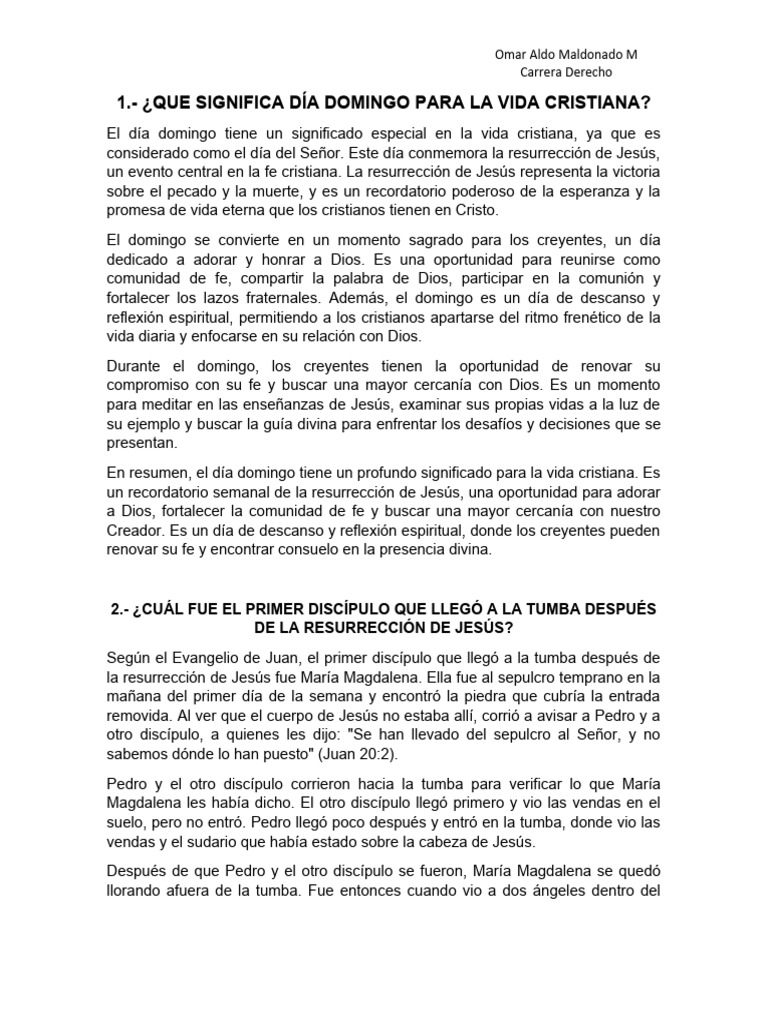 ¿Que Significa Dia Domingo para La Vida Cristiana | PDF | La ...