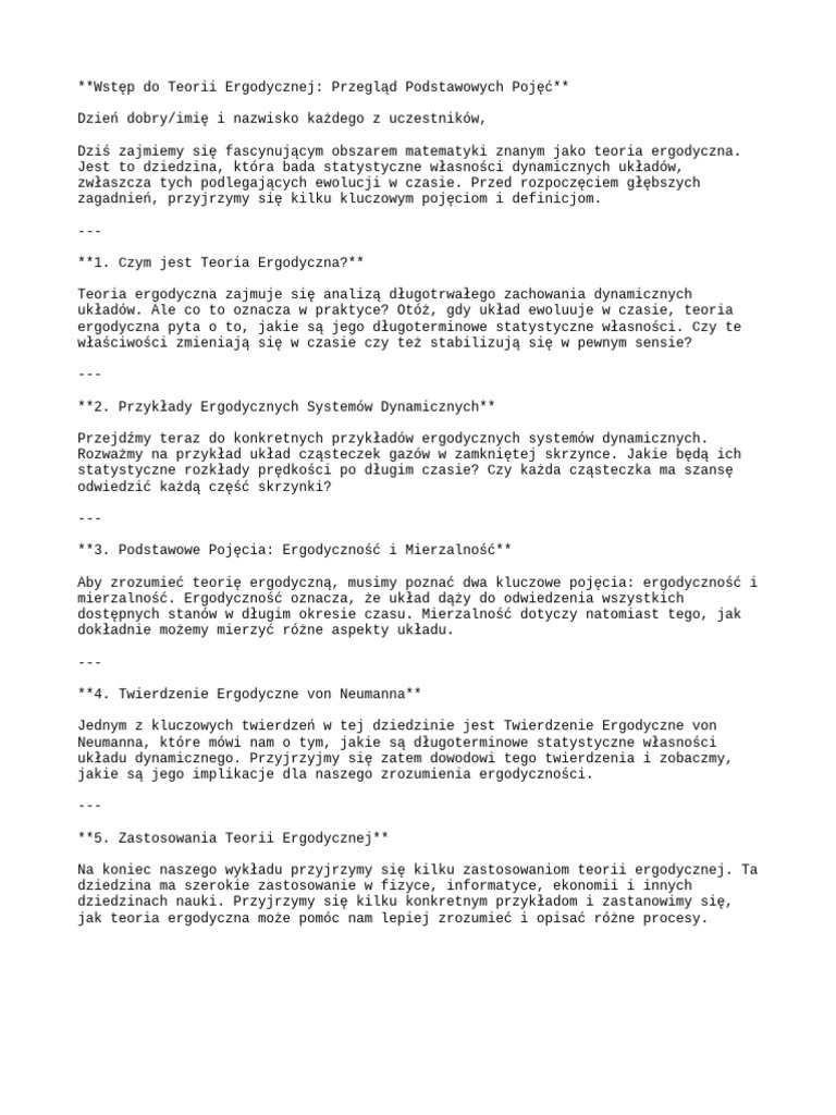 Skrypt Teoria Ergodyczna | PDF