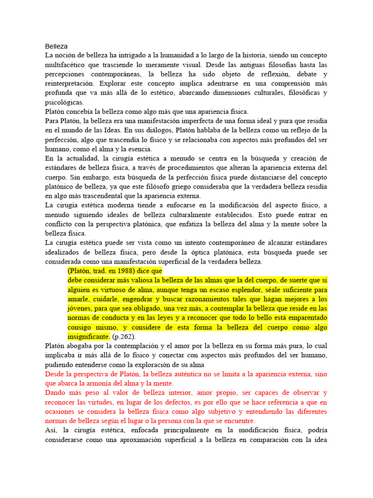 La Belleza: Más Allá de lo Físico | PDF | Belleza | Platón