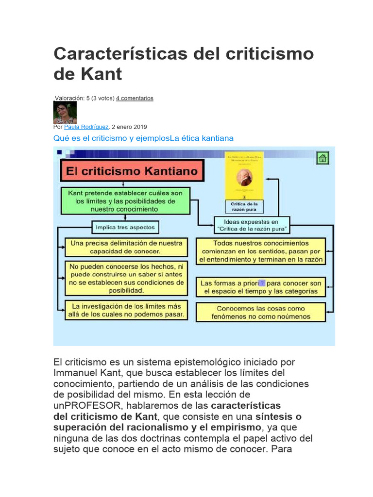 Características del criticismo kantiano | PDF | Immanuel Kant | A ...