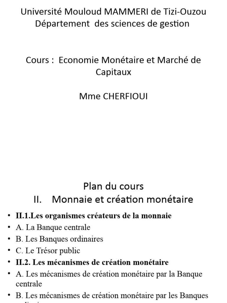 Création Monétaire : Mécanismes et Acteurs | PDF | Création de l'argent ...