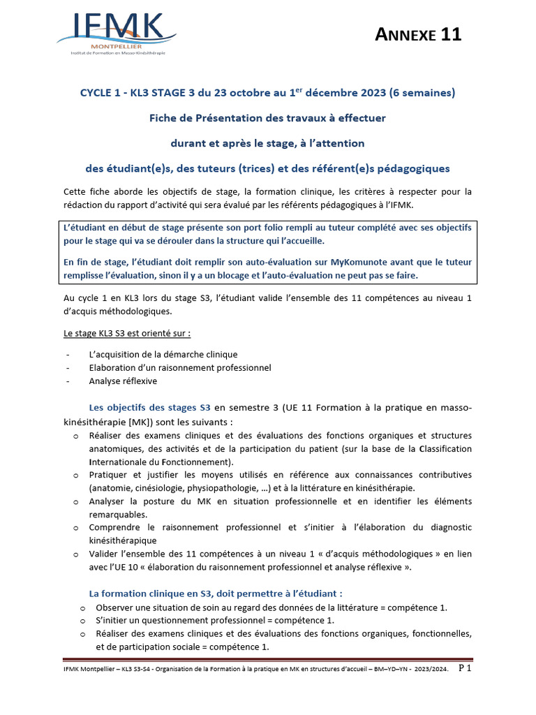 Objectifs et Évaluation du Stage S3 MK | PDF | Pédagogie | Sciences ...