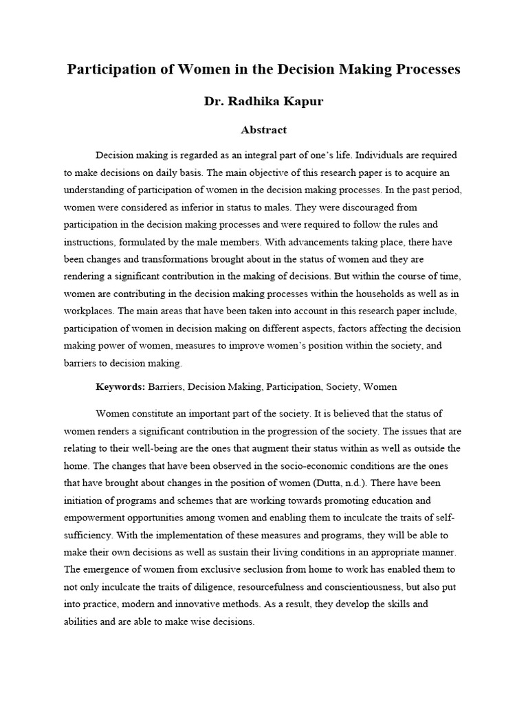 Women's Role in Decision Making | PDF | Family | Decision Making