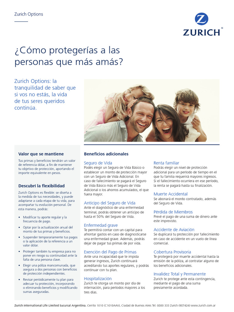 Flyer Zurich Options | PDF | Póliza de seguros | Seguro de vida