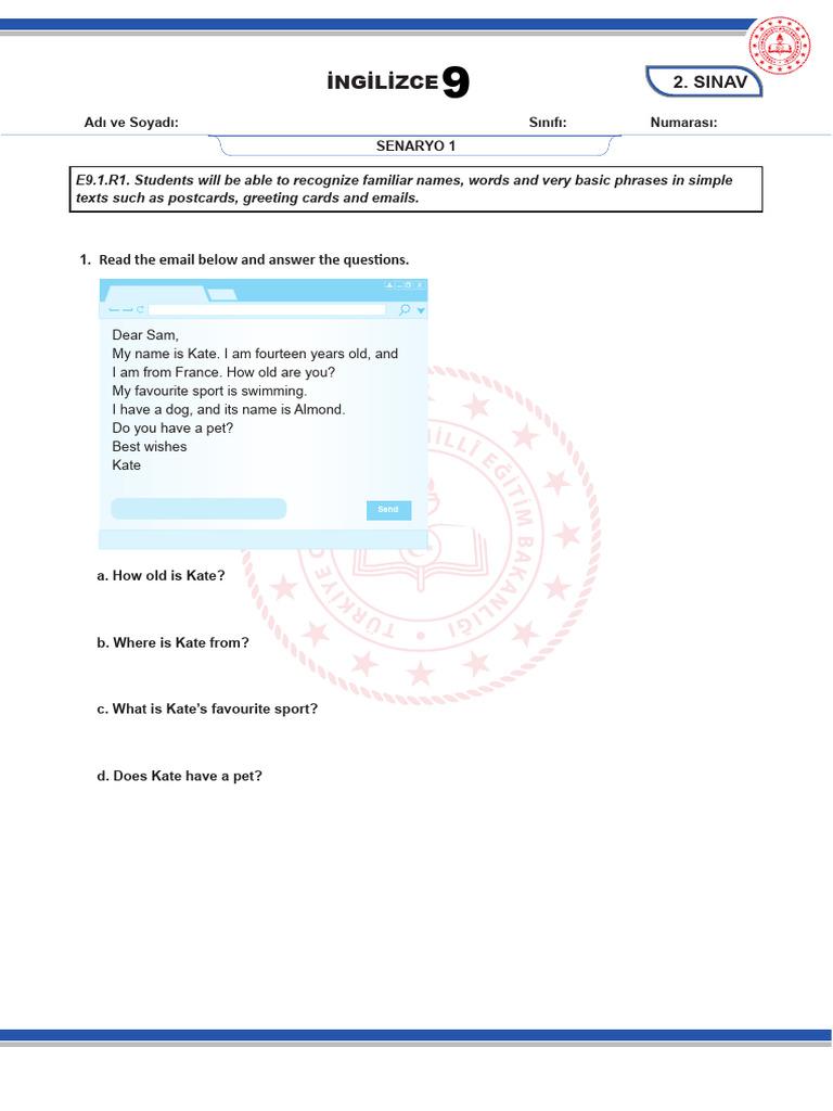 Sinif Ingilizce 1. Donem 2. Yazili Acik Uclu | PDF Sinif Ingilizce 1. Donem 2. Yazili Acik Uclu | PDF