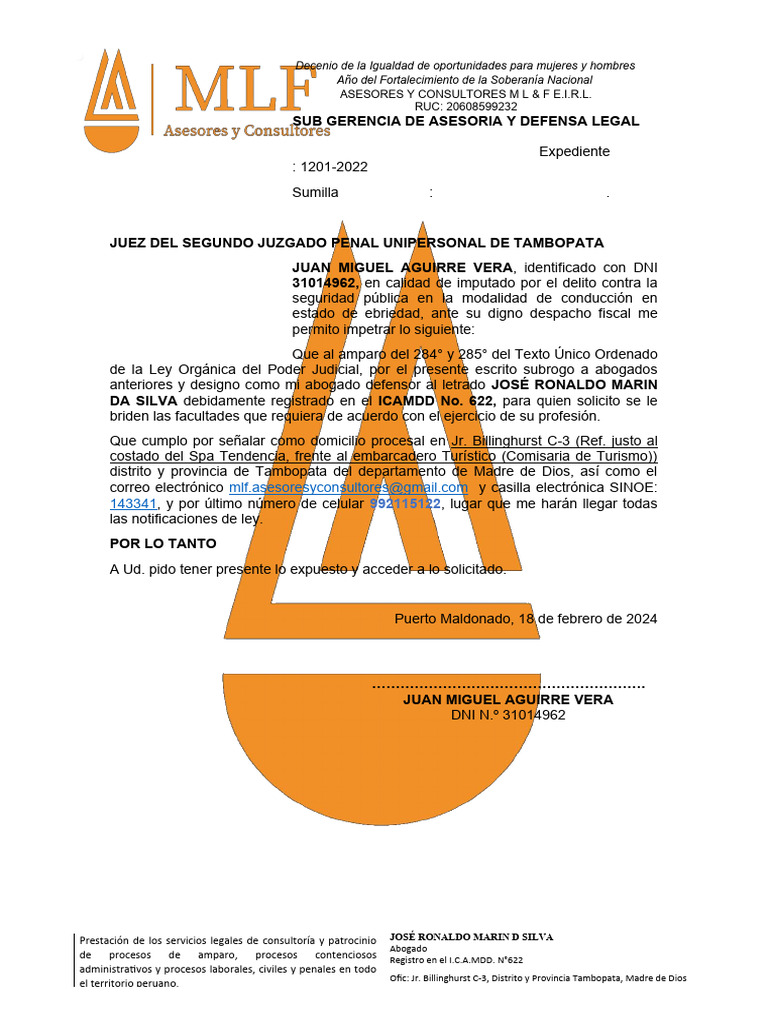 JUAN MIGUEL AGUIRRE VERA - Apersonamiento | PDF | Justicia | Crimen y violencia