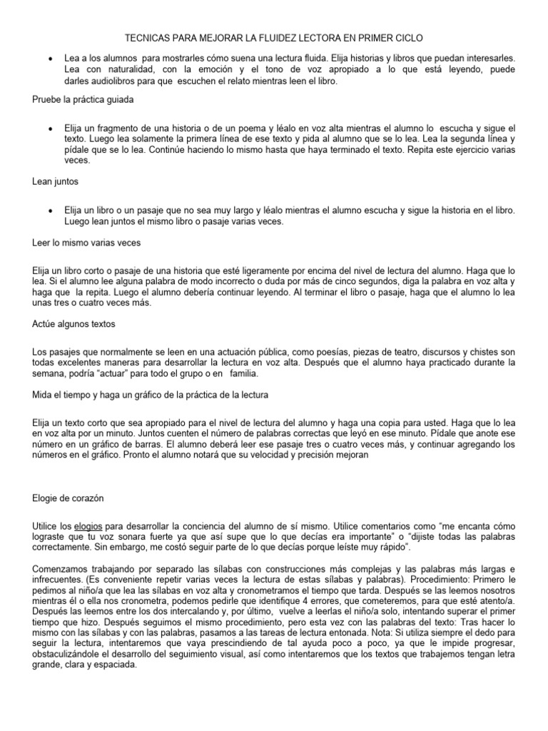 Estrategias para Fluidez Lectora en Primaria | PDF