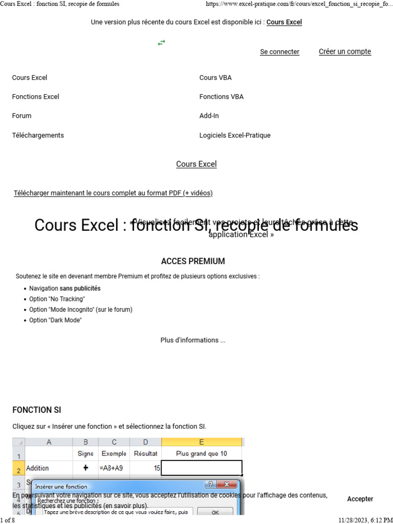 Cours Excel Fonction SI, Recopie de Formules | PDF | Microsoft Excel ...