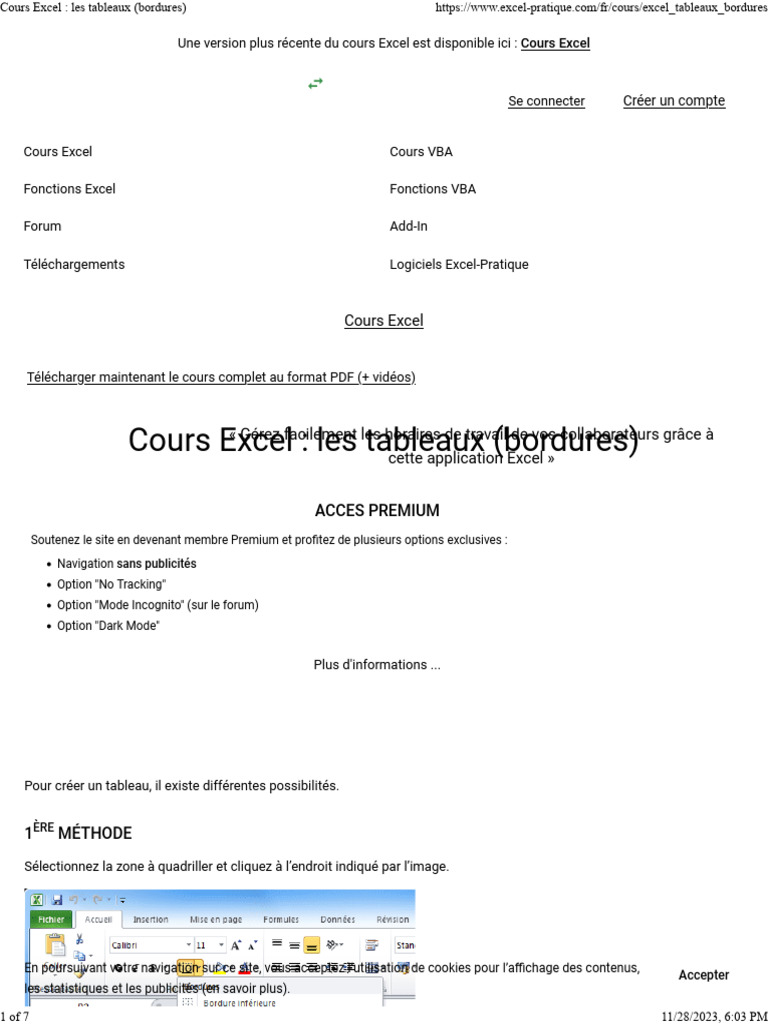 Cours Excel Les Tableaux (Bordures) | PDF