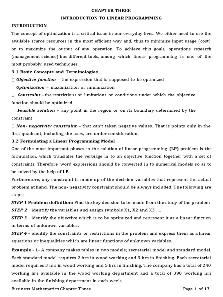 Chapter Three Edited Handout Pdf Mathematical Optimization Linear Programming