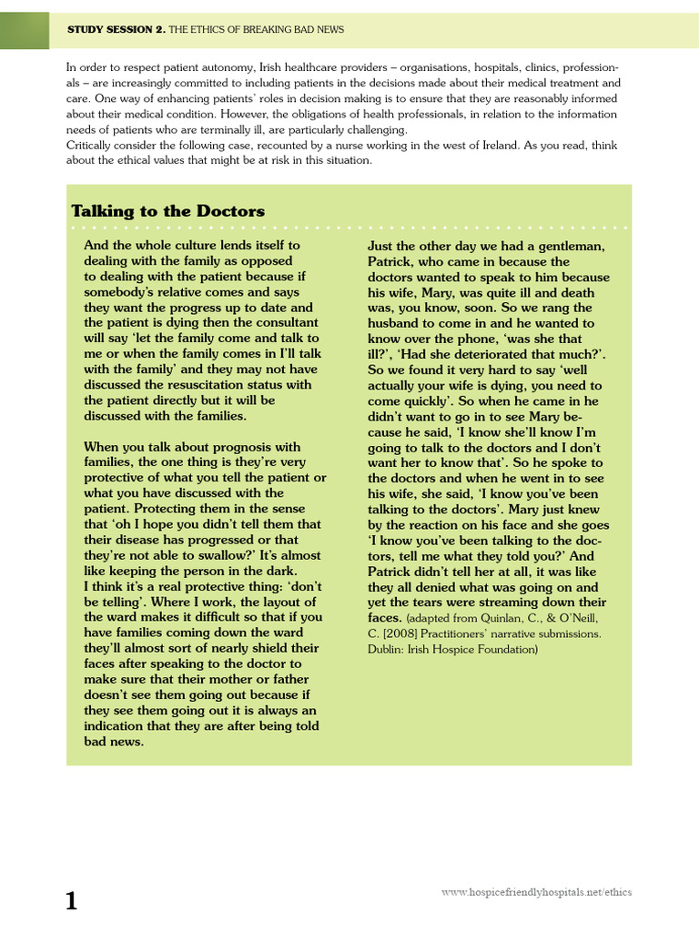 Ethics of Breaking Bad News in Care | PDF | Informed Consent | Autonomy