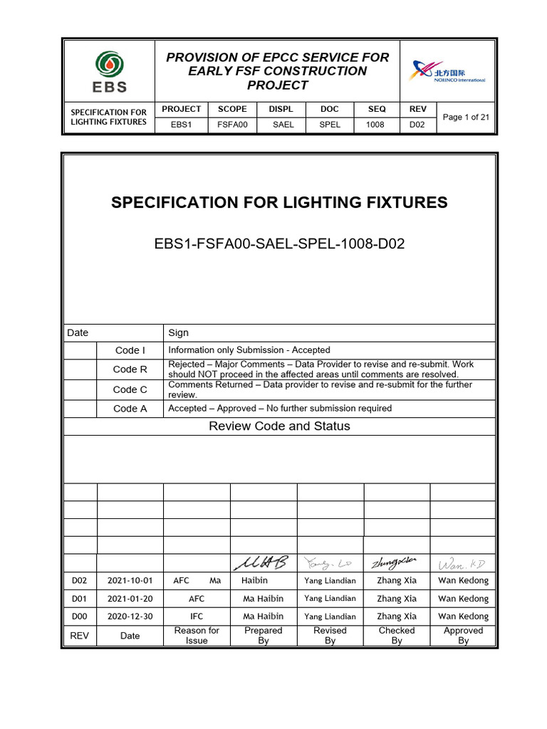 Specification For Lighting Fixtures | PDF | Barrel (Unit) | Kilogram