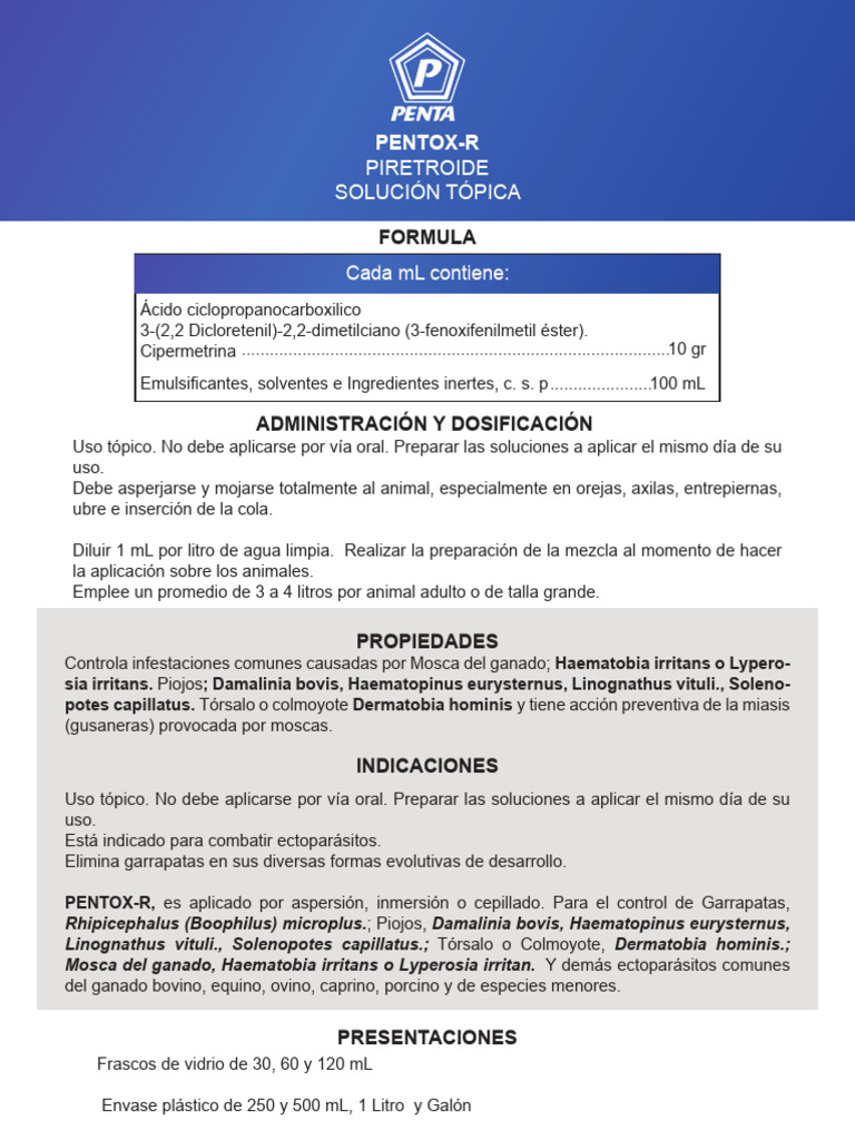 Uso y Dosificación de Pentox-R | PDF