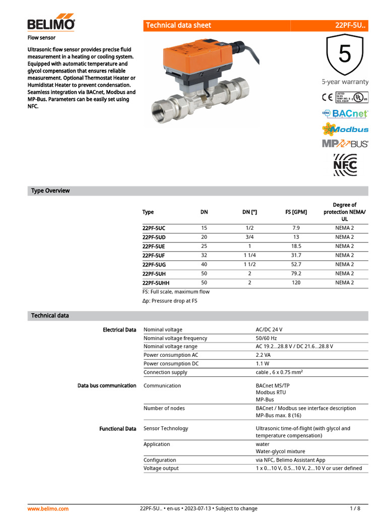 Belimo 22PF-5U.. Datasheet En-Us | Download Free PDF | Flow Measurement ...