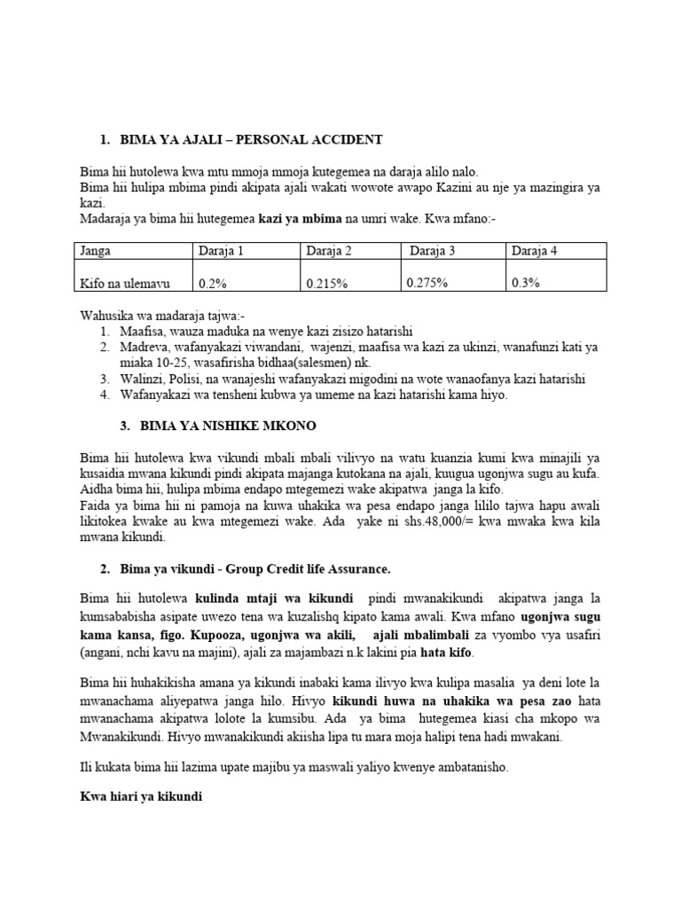 AINA MBALIMBALI ZA BIMA | PDF