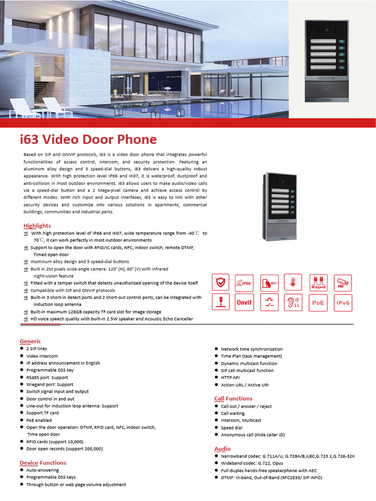 Fanvil I63-V1 Datasheet | PDF | Port (Computer Networking) | Session Initiation Protocol