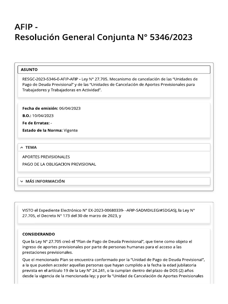 RG 5346-2023 Afip-Anses Ley 27.705. Mecanismo de Cancelación de Las ...