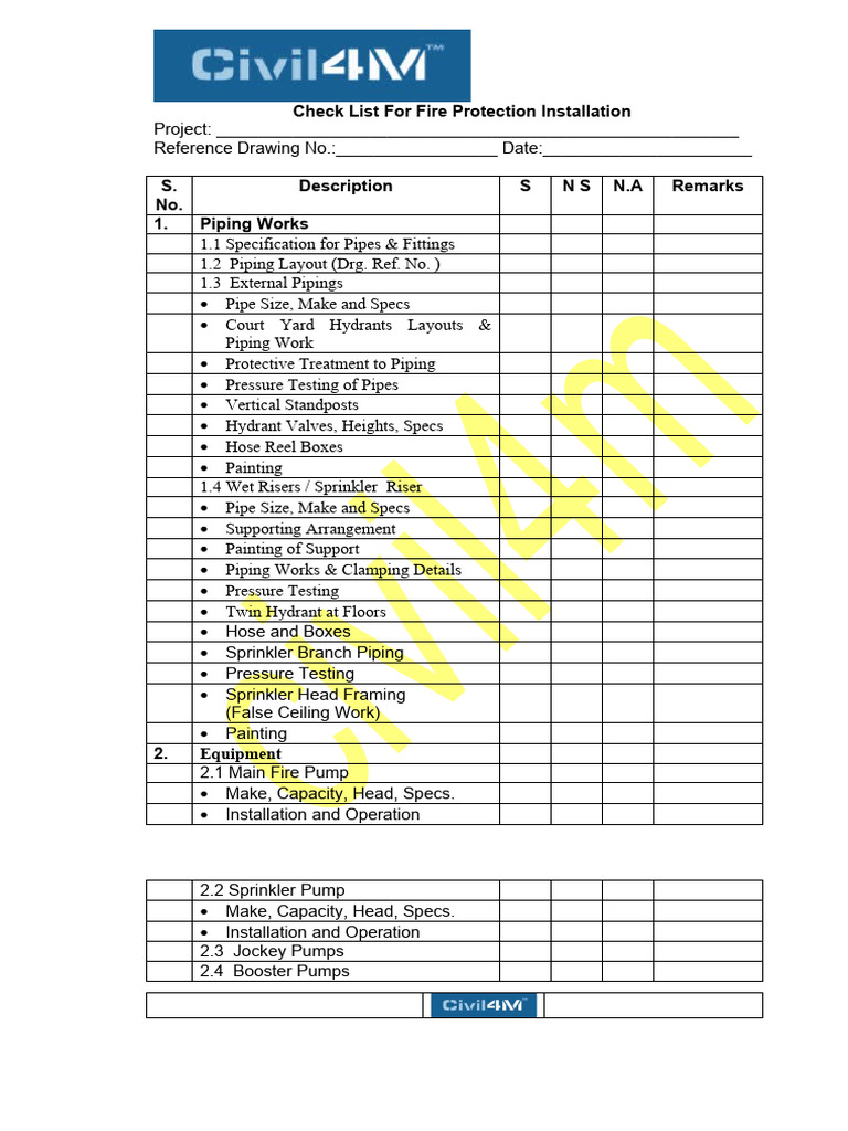 Check List For Fire Protection Installation | PDF