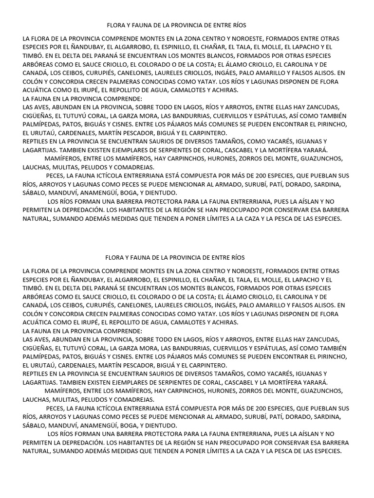Flora y Fauna de La Provincia de Entre Ríos 1 | PDF | Organismos | Zoología