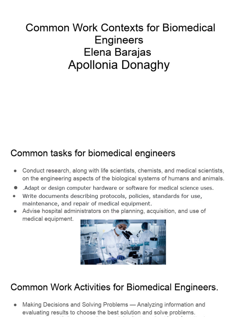 Biomedical Engineers' Work Contexts and Tasks | PDF | Psychiatry | Patient