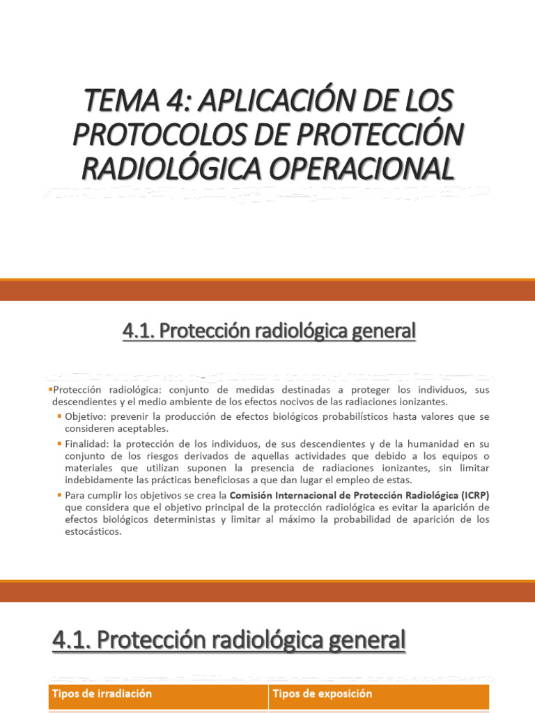 Tema 4 Aplicacion de Los Protocolos de Proteccion Radiologica | PDF | Protección de radiación ...