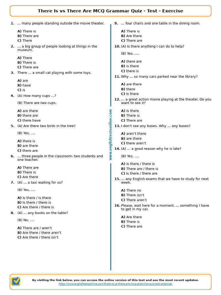 There Is vs There Are Grammar Quiz | PDF